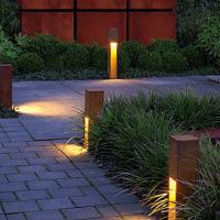 China Metal Garden Lights 2mm Corten Steel Light Box IP65 Bollard Landscape Lights for sale