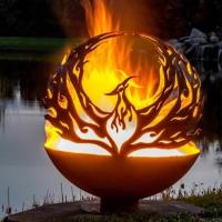 China 120cm Corten Steel Fire Pits 800mm Sphere Firepit Decoration for sale