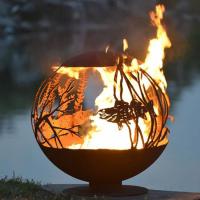 China 120cm Corten Steel Fire Pits 800mm Sphere Firepit Decoration for sale