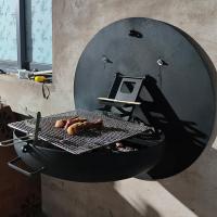 China Rustic 80cm Wood Burning Fire Pits Wall Mounted Barbecue Grill Corten Steel Wall Hanging Grill for sale