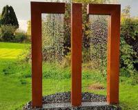 China Wide 9ft Corten Steel Water Feature 180cm Rain Curtain Fountain Outdoor for sale
