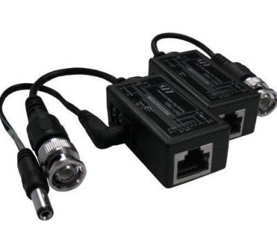China Black CCTV BNC to RJ45 Video Balun with DC Power Extender Over Ethernet Cat5/6 Cable for sale