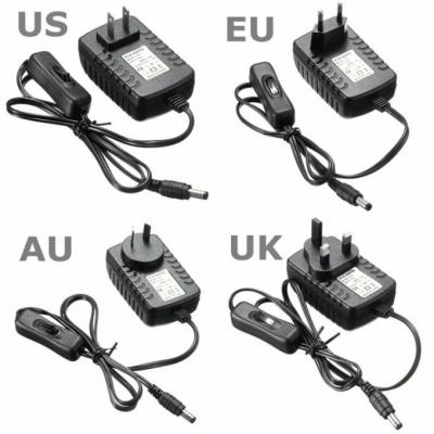 China EU US UK Plug 100-240V to DC 12V Power Supply Adapter with On Off Switch 2000mA Output for sale