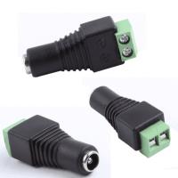 China Black and Green DC Power Screw Terminal Female 2.1x5.5mm Jack Connector Adapter for CCTV Camera Wire for sale