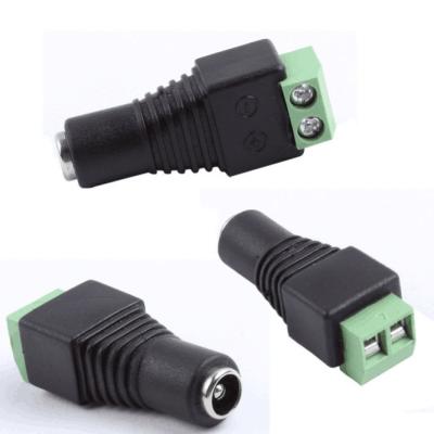 China Black and Green DC Power Screw Terminal Female 2.1x5.5mm Jack Connector Adapter for CCTV Camera Wire for sale