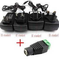 China Black and Green DC Power Screw Terminal Female 2.1x5.5mm Jack Connector Adapter for CCTV Camera Wire for sale