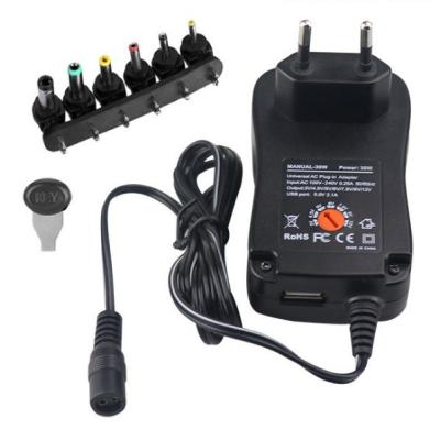 China Universal Adjustable Charger Adapter 3-12V 30W 2.1A with USB Port Output Type DC Black for sale