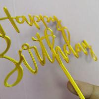 China Party supplies  Gold color Acrylic  happy birthday Cake Topper 13x14cm size custom design cake topper for sale