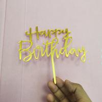 China Party supplies  Gold color Acrylic  happy birthday Cake Topper 13x14cm size custom design cake topper for sale