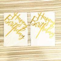 China Party supplies  Gold color Acrylic  happy birthday Cake Topper 13x14cm size custom design cake topper for sale