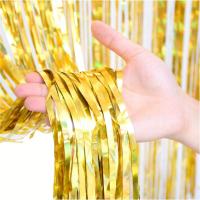 China CRD  3.2 ft x 6.4 ft Foil Curtains Fringe Curtains Tinsel Backdrop Metallic foil Curtains for Birthday Wedding Party Photo Bo for sale