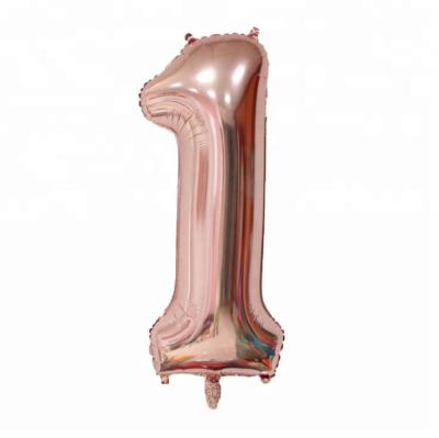 China birthday party  giant 40 inch rose gold metallic number 1 shape  foil  balloon for sale