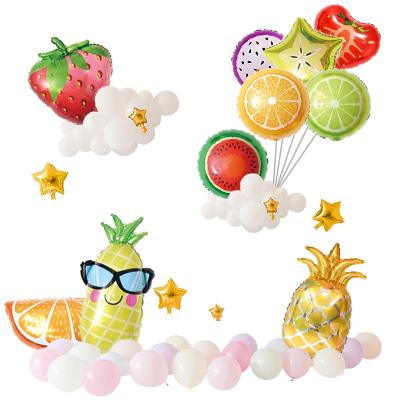 China Mexico party fiesta hot sale summer theme party strawberry watermelon lemon banana grape  kiwi fruit mylar balloons for sale