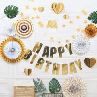 China Trending  party backdrop /table decoration macaron silver gold black color assortment paper Happy Birthday banner for sale