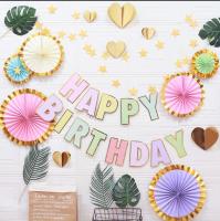 China pastel macaroon paper banner garland  fan  party decoration happy birthday party set for sale