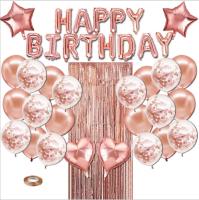 China Rose Gold Birthday Party Decoration  Happy Birthday Banner Fringe Curtain Foil Tablecloth Heart Star Foil Confetti for sale