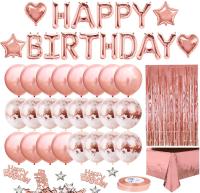 China Rose Gold Birthday Party Decoration  Happy Birthday Banner Fringe Curtain Foil Tablecloth Heart Star Foil Confetti for sale