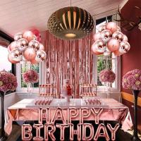 China Rose Gold Birthday Party Decoration  Happy Birthday Banner Fringe Curtain Foil Tablecloth Heart Star Foil Confetti for sale