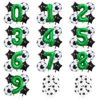 China boys birthday party decoration 5pcs Soccer Balloons Set 32Inch Foil Football Balloon Kit for 1-9th Boy Birthday Party for sale
