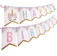 China Happy Birthday Banner Paper Bunting CRD Hot Sale Cheap Unicorn Theme Party Party Decoration Event & Party Supplies for sale