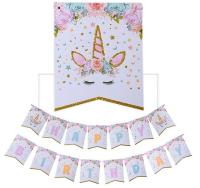 China Happy Birthday Banner Paper Bunting CRD Hot Sale Cheap Unicorn Theme Party Party Decoration Event & Party Supplies for sale