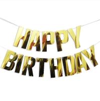 China Trending  party backdrop /table decoration macaron silver gold black color assortment paper Happy Birthday banner for sale
