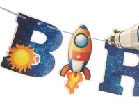 China New design boy birthday party party  decoration astronaut spaceship happy birthday  banner  paper garland for sale