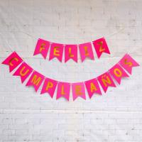China Mexico style hot sale happy birthday spanish letter paper flag pink blue black colorful happy birthday  banner for sale