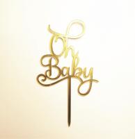 China Baby shower birthday Party Cake Favors Supplies  oh baby gold acrylic cake topper for sale