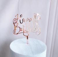 China Hot Supply Party Cake Decoration Gold rose gold pink blue assorted colors Acrylic Happy Birthday Cake Toppers for sale