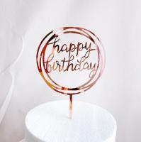 China Hot Supply Party Cake Decoration Gold rose gold pink blue assorted colors Acrylic Happy Birthday Cake Toppers for sale