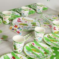 China hot sale type roar dinosaur party kids birthday party tableware set of party plates  cup napkins straw supplies for sale