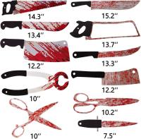 China 12 pieces of Halloween night club shopping malls KTV horror decoration PVC blood knife  trick props hanging  banner for sale