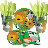 China Safari Animal Jungle Theme birthday Party Supplies  Tableware Set  of Plates  Napkins Tablecloths Straws for sale