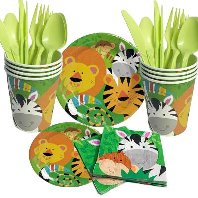China Safari Animal Jungle Theme birthday Party Supplies  Tableware Set  of Plates  Napkins Tablecloths Straws for sale