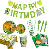 China Safari Animal Jungle Theme birthday Party Supplies  Tableware Set  of Plates  Napkins Tablecloths Straws for sale