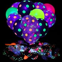 China 2023 night party decoration happy birthday polka dot star heart printed 12 inch  glow in the dark latex neon balloons for sale