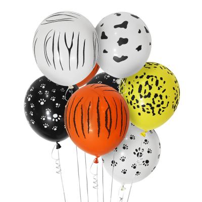 China safari zoo animal lines leopard tiger giraffe zebra puppy  cow printed latex balloon 12 inch for children happy birthday  party for sale