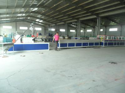 China Twin Screw PVC WPC Plastic Profile Extrusion Line with 400mm Max Output and 50-75% Wood Powder Content for sale