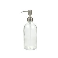 China Bathroom 16OZ Refillable Glass Soap Dispenser With Pump Stainless Steel for sale