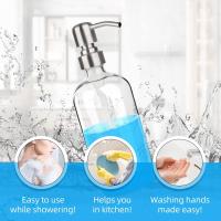 China Bathroom 16OZ Refillable Glass Soap Dispenser With Pump Stainless Steel for sale