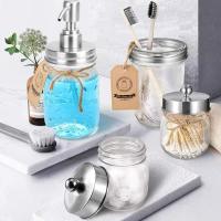 China Bathroom 16OZ Refillable Glass Soap Dispenser With Pump Stainless Steel for sale