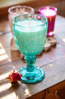 China Recycled Blue Glass Candle Jars Ribbed 4OZ Small Coloured Glass Candle Holders for sale