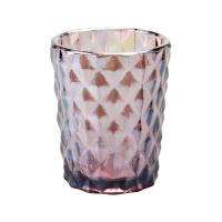 China 185ML Amber Votive Candle Holders Diamond Glass Tea Light Holders for sale