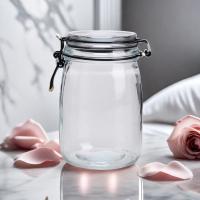 China Empty Glass Food Canister Closure Airtight Clear Glass Canisters for sale