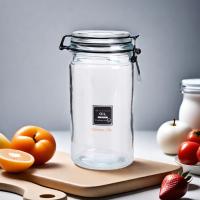 China 1L Empty Seasoning Containers  Transparent Kitchen Glass Jars With Black Lid for sale