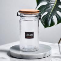 China Empty Seasoning Glass Containers 1L Large Glass Jars With Bamboo Lids for sale