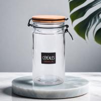 China Empty 1.5L Round Glass Storage Jar With Clip Lid Black Premium for sale