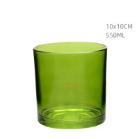 China 4 Inch Empty Glass Candle Jars 550ML Green Large Glass Votive Holders for sale