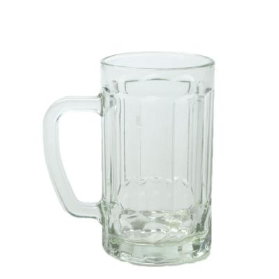 China Cylindrical Glass Beer Mug 16oz Freezer Beer Stein Mugs With Handle for sale